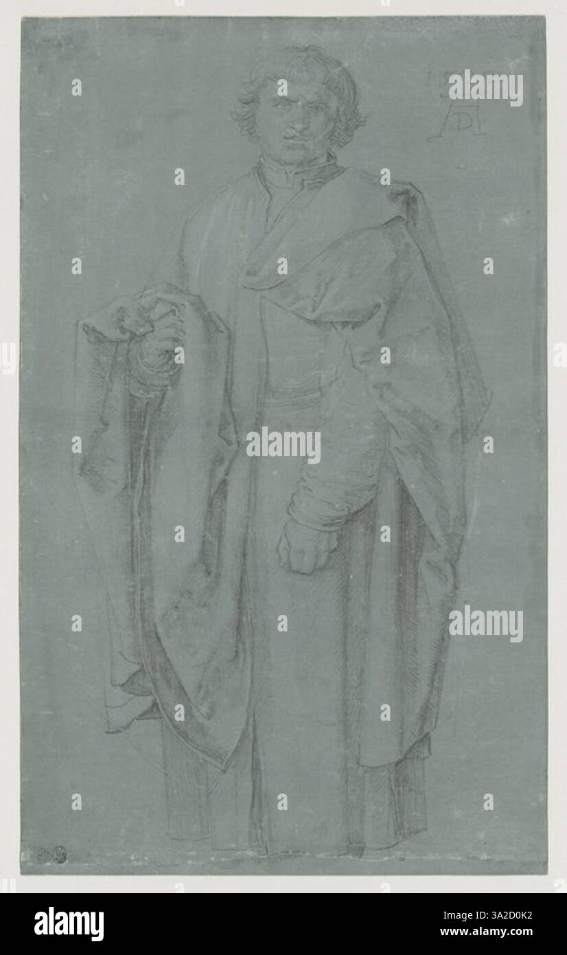 This drawing by Dürer depicts a young apostle standing. The figure ...