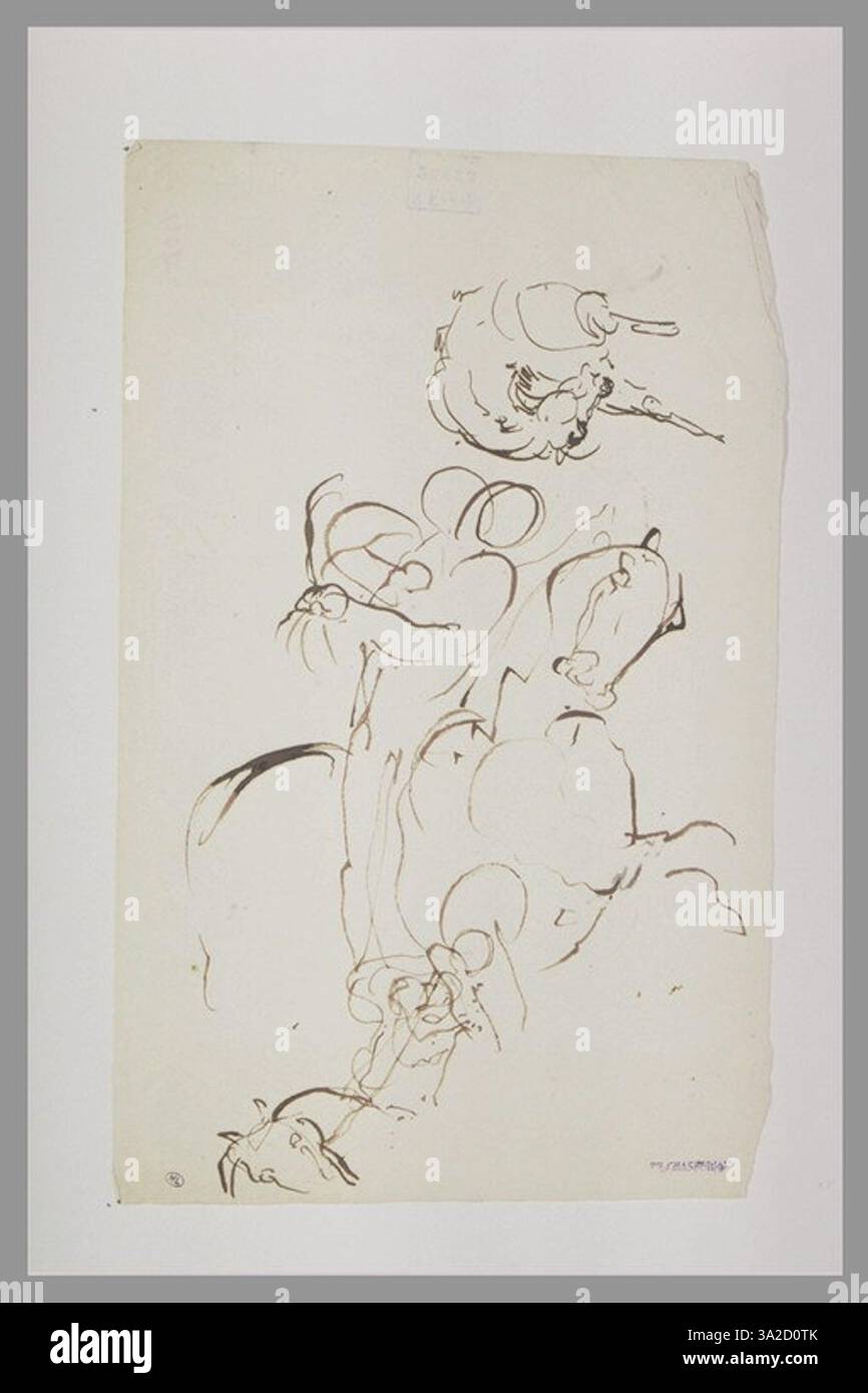 Chassériau presents a dramatic image of a rider on a rearing horse. The ...
