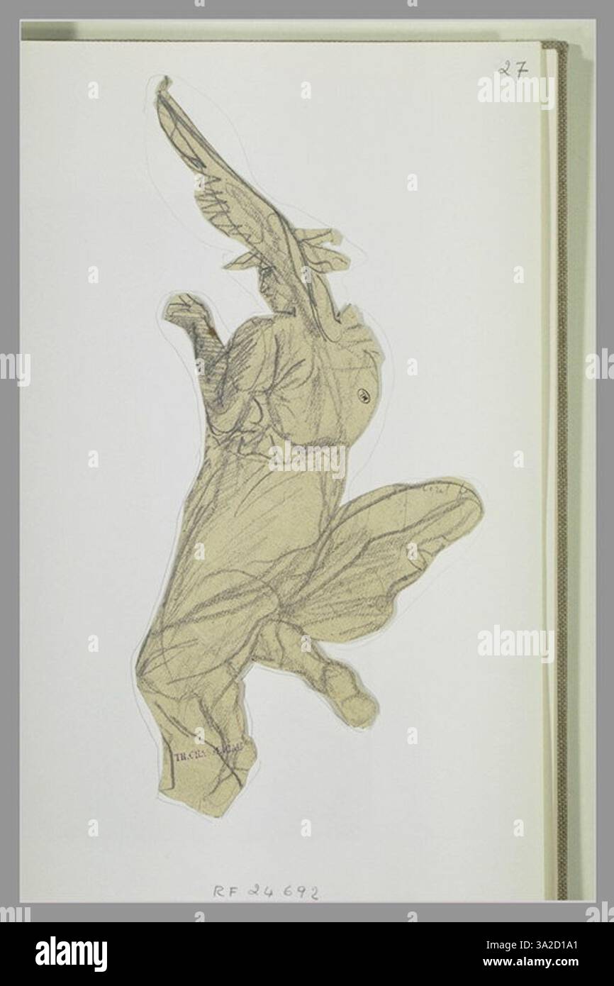 Chassériau’s drawing depicts an angel in flight, with a flowing pose ...