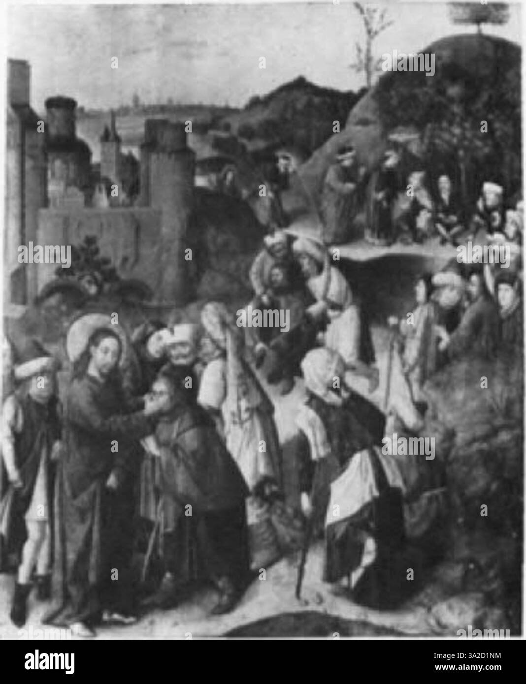 This painting features figures captured in prayer, their faces and ...