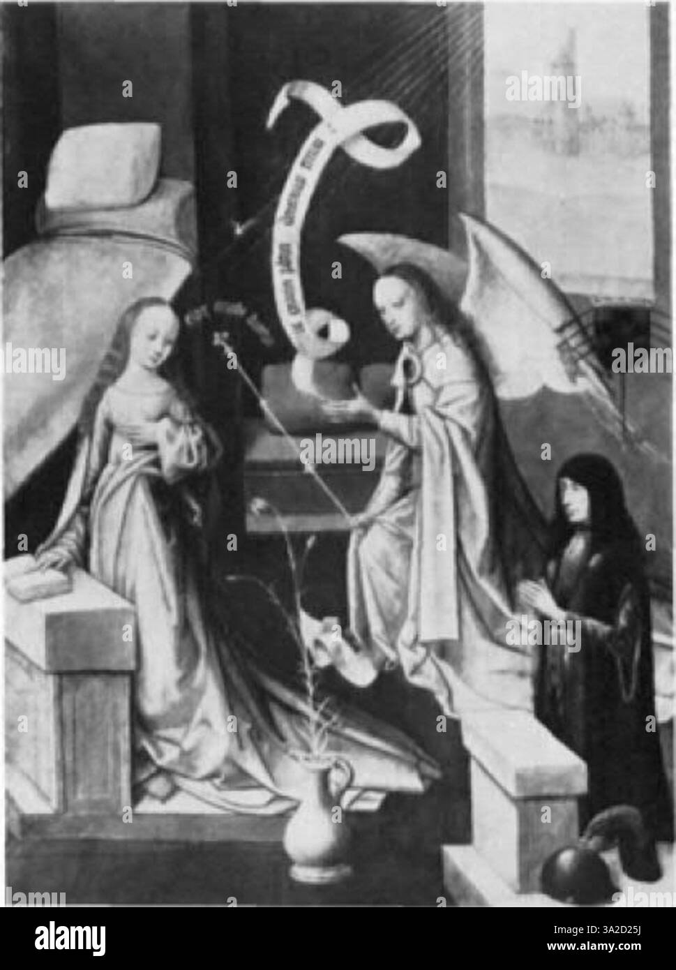 This artwork displays the distinctive style of early Netherlandish ...