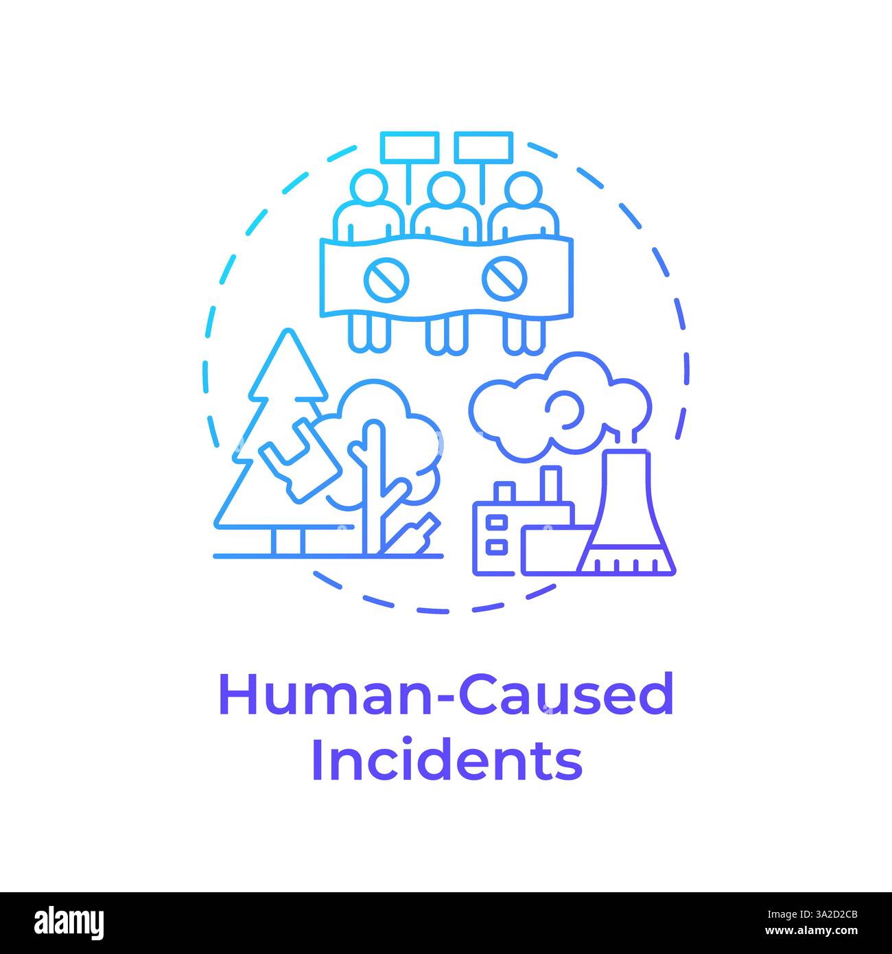 Human caused incidents blue gradient concept icon Stock Vector Image ...