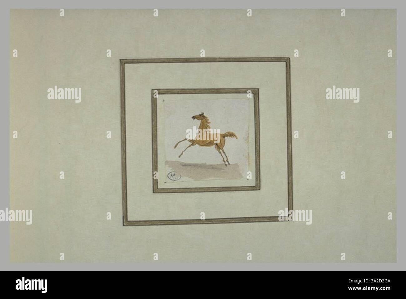 This drawing shows a horse rearing, capturing the powerful movement and ...