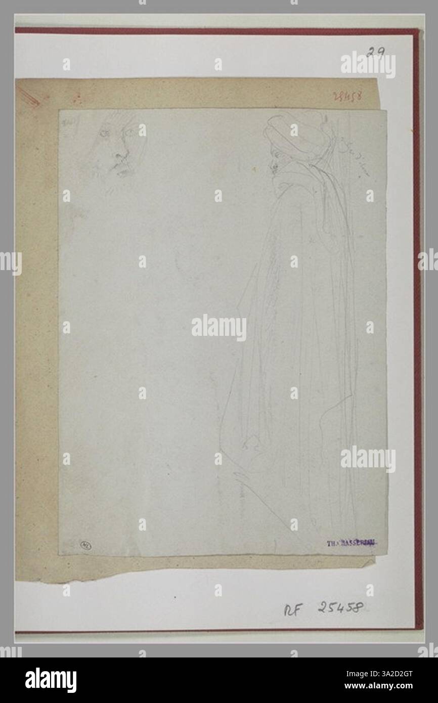 This recto sketch by Chassériau features an Arab figure standing in ...