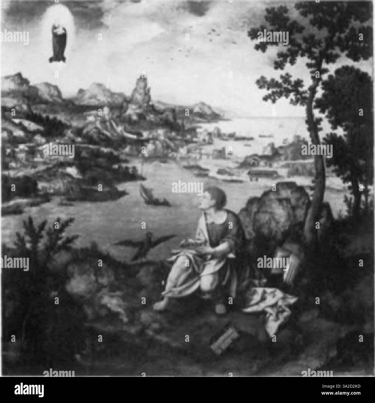 This oil on panel painting by Joos van Cleve, Jan Provost, and Joachim Patenier depicts a ...