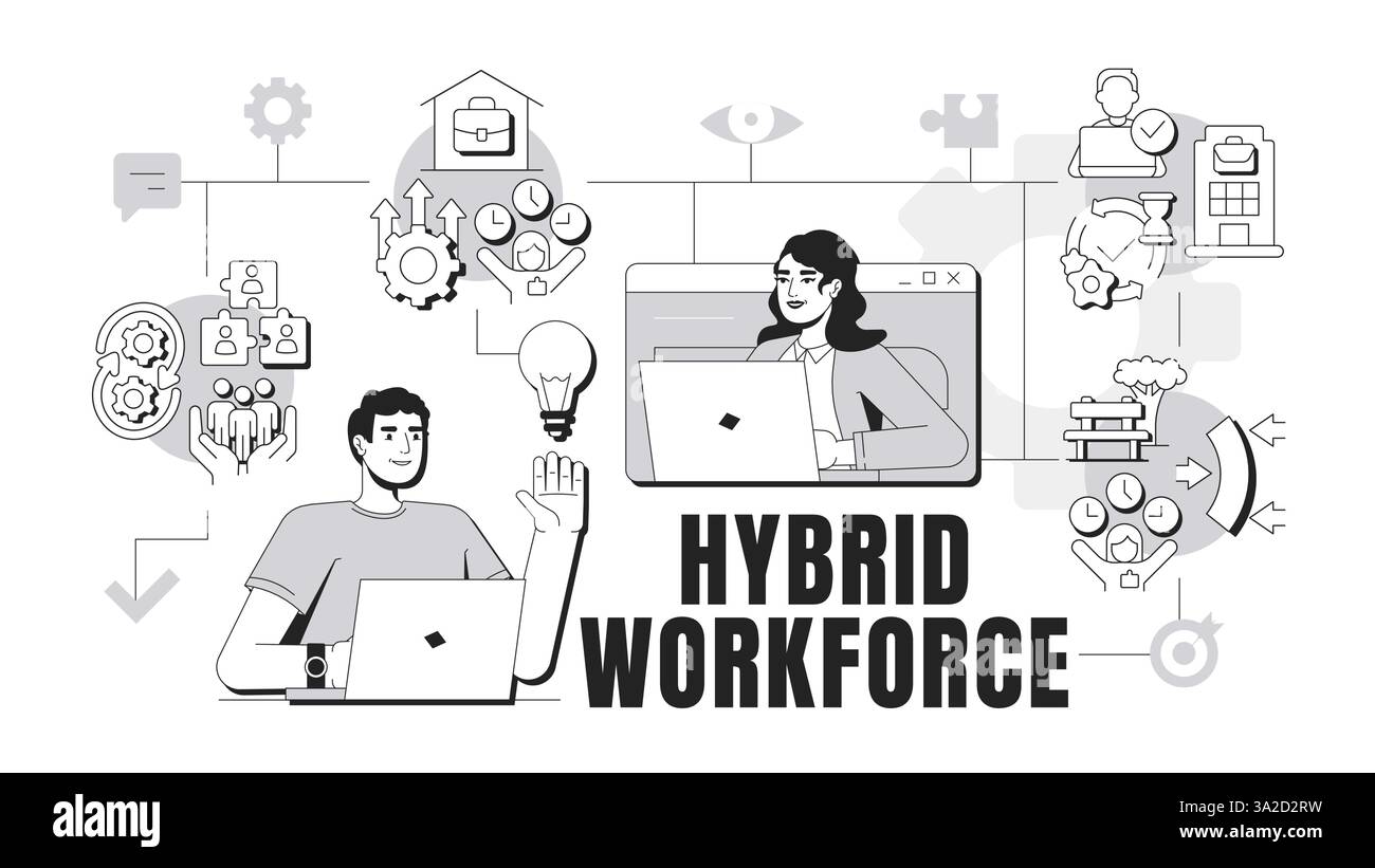 Hybrid workforce banner conceptual illustration Stock Vector Image ...