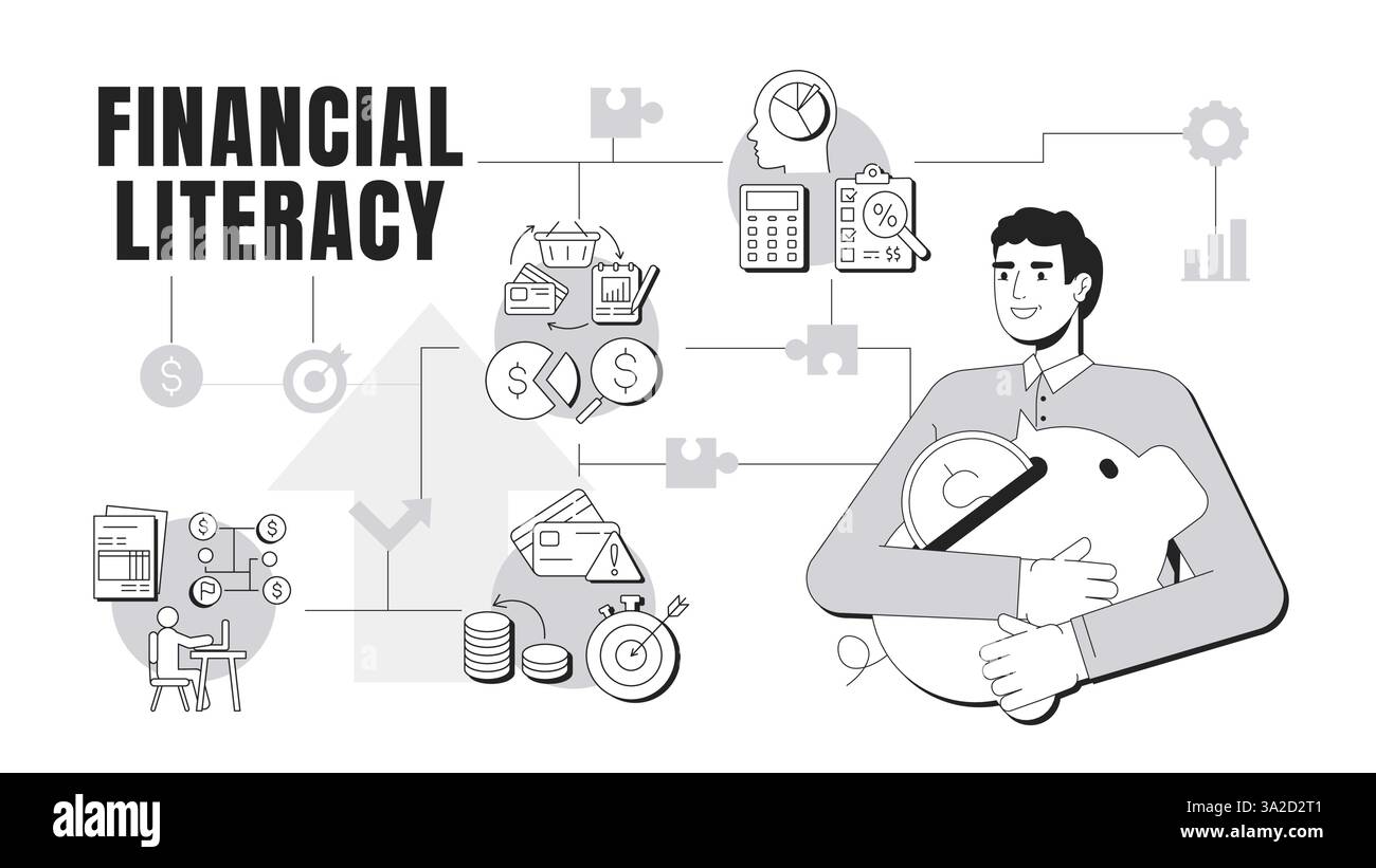 Financial literacy banner conceptual illustration Stock Vector Image ...