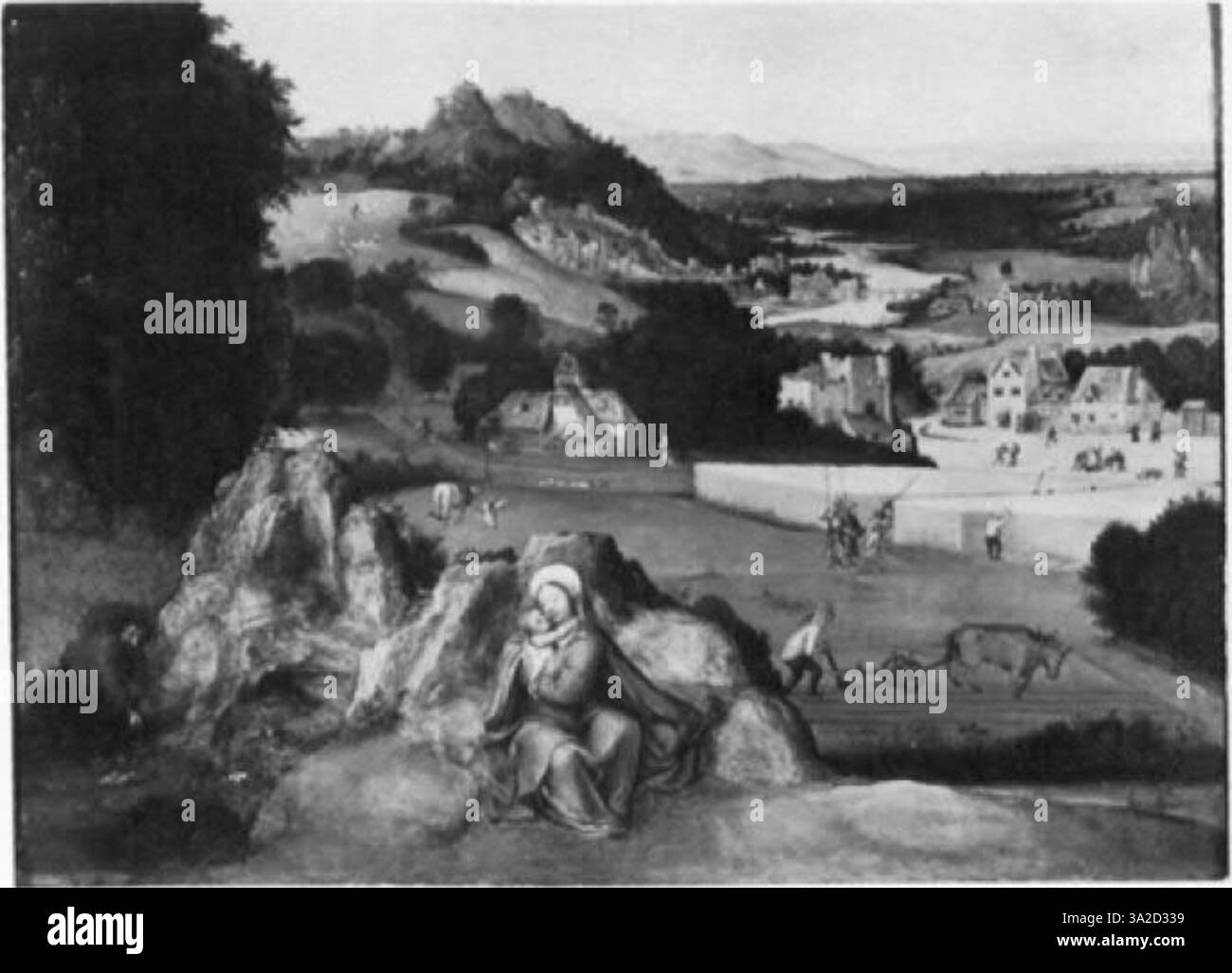 This painting by Joos van Cleve, Jan Provost, and Joachim Patenier depicts a religious subject ...