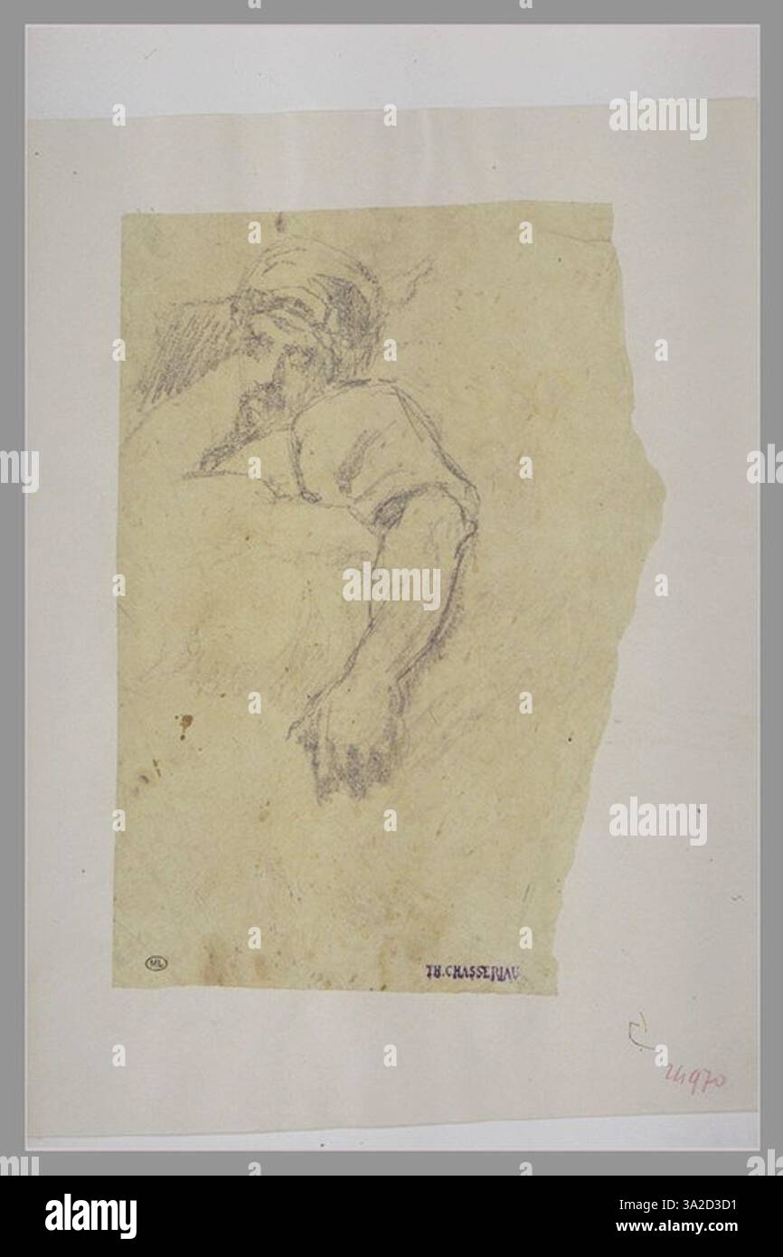 The drawing presents a man in bust form, with the left arm hanging down ...