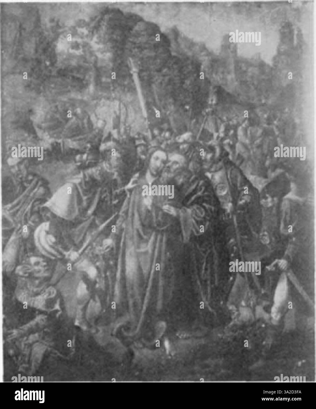 The painting presents religious figures with detailed naturalism set ...