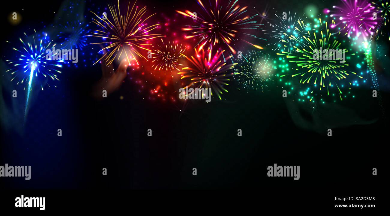 Firework and firecracker effects - multicolored sparkling display ...