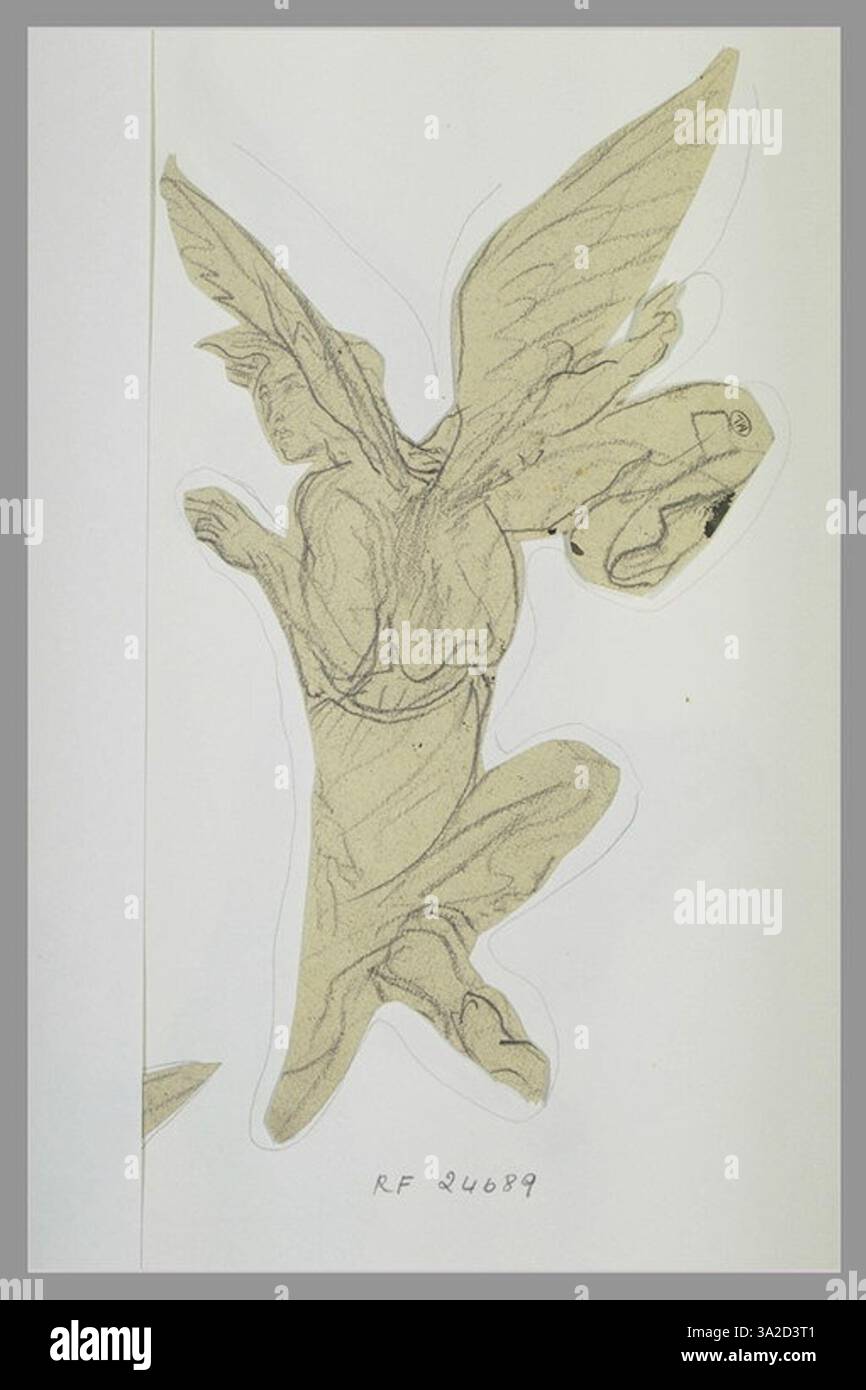 This drawing by Chassériau shows an angel flying with its back to the ...