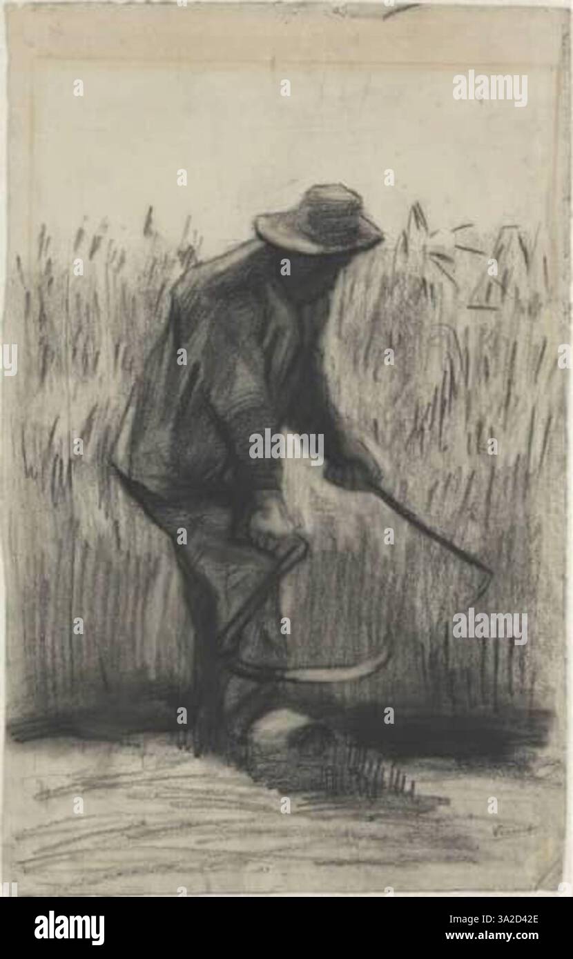 This watercolor by Vincent van Gogh depicts a haymaker working in the ...
