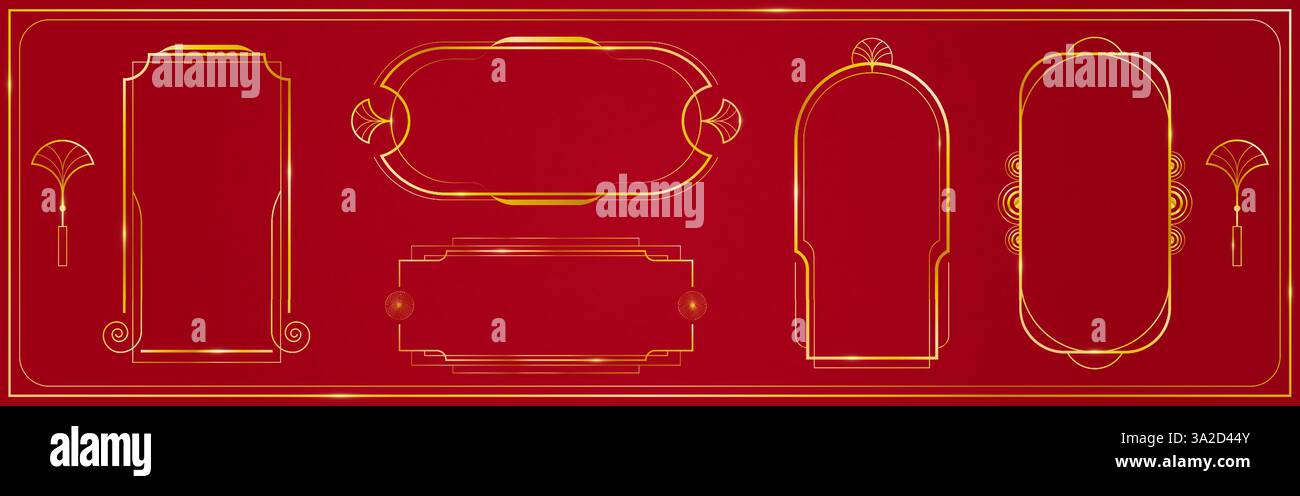 Chinese golden frames set isolated on red background. Vector realistic ...