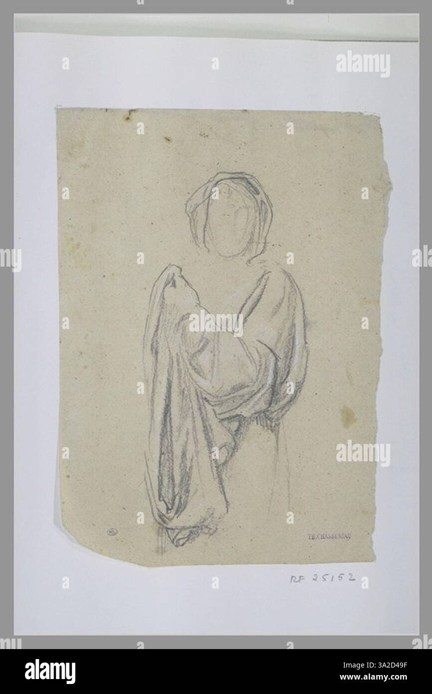 A half-body figure draped, with the left arm raised beneath the fabric ...