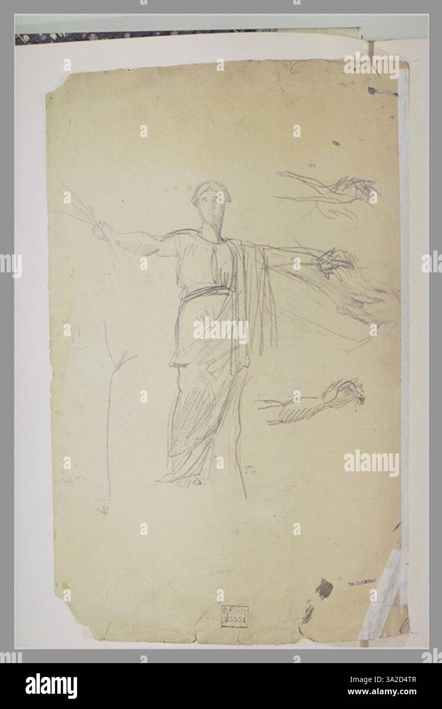 Two studies of a woman's left arm in an antique style, focusing on ...