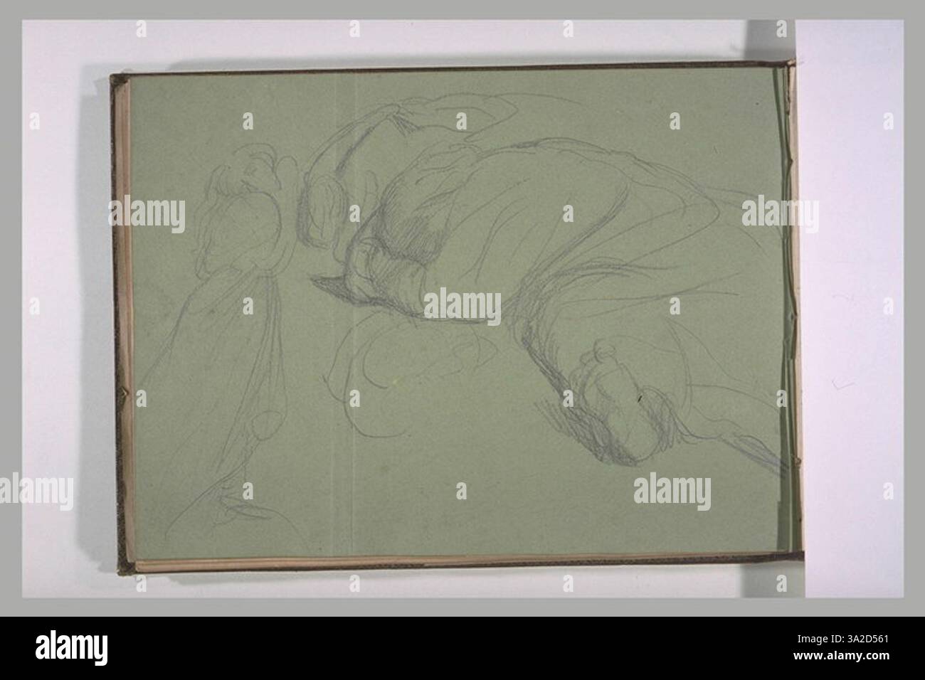 This drawing by Chassériau shows a figure in a dynamic pose, focusing ...