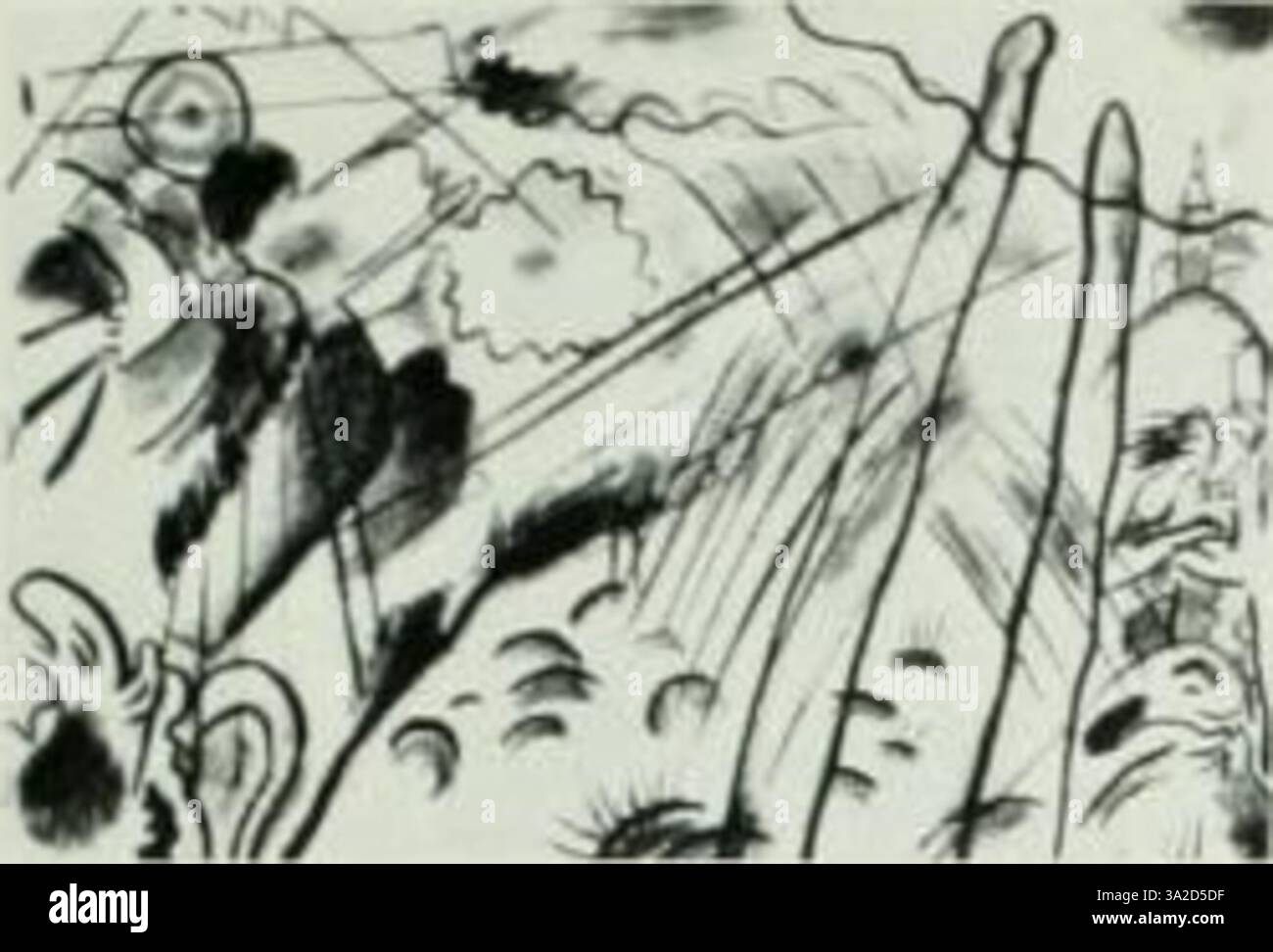 This abstract piece by Kandinsky blends geometric forms and a striking ...