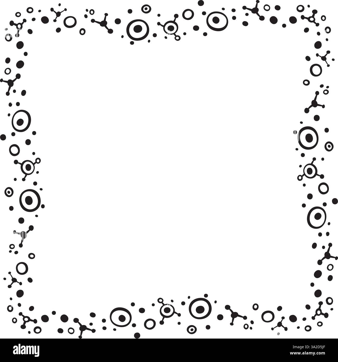 Vector illustration made with circles and dots creating a square border ...