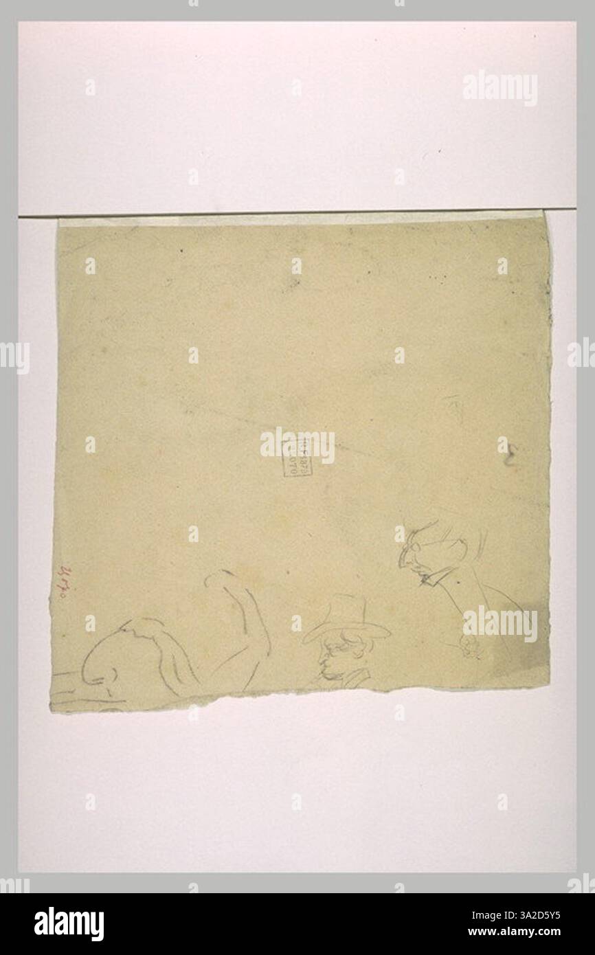 This artwork features two caricatured heads, both in profile and facing ...