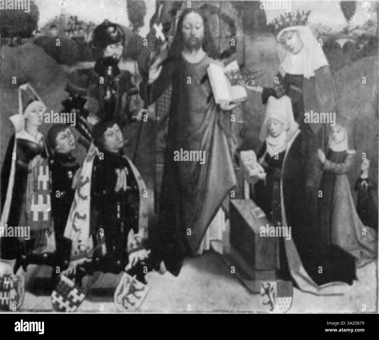 This piece highlights a moment of devotion, with figures shown in ...