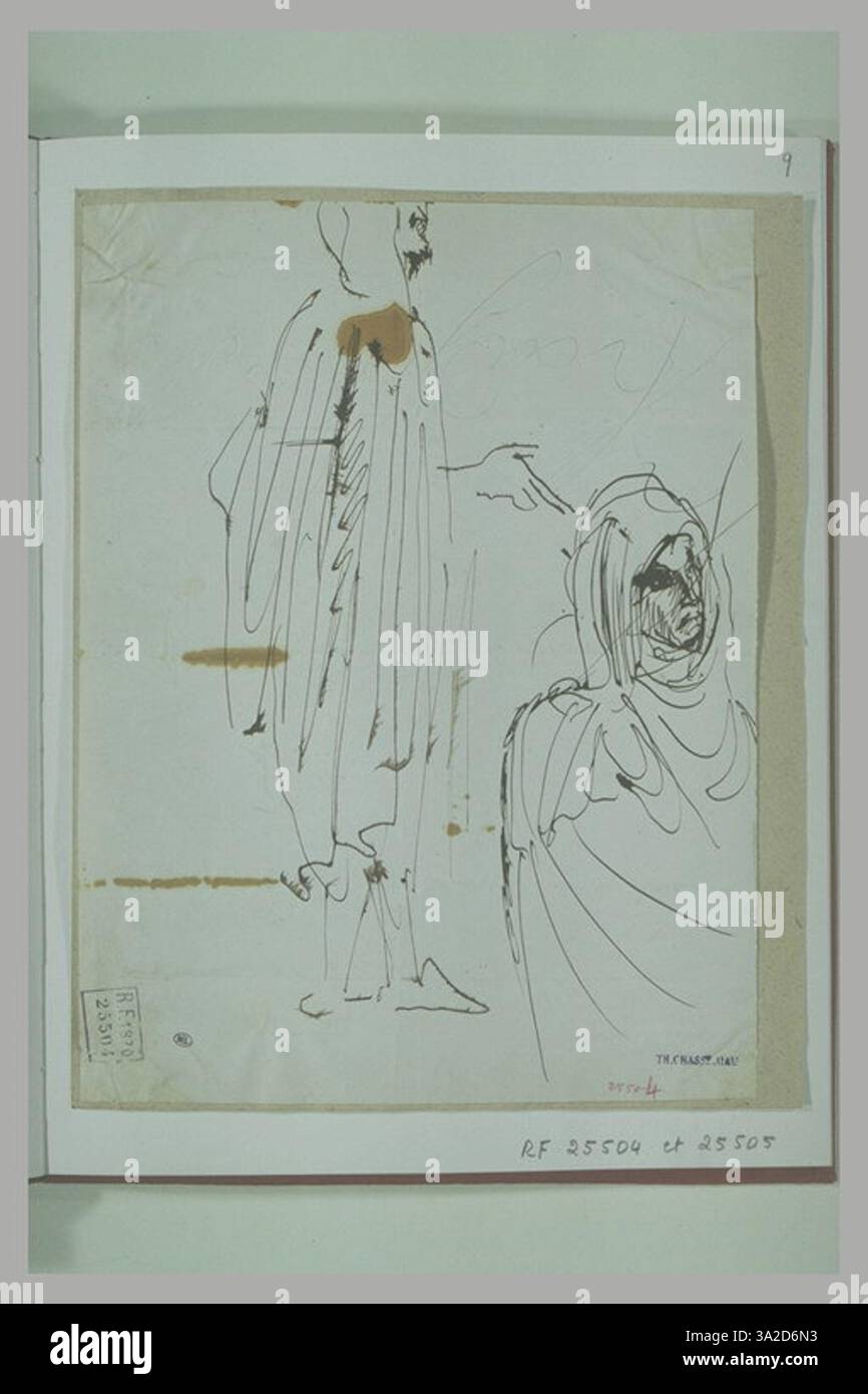 This drawing shows two studies of Arab figures, focusing on their ...