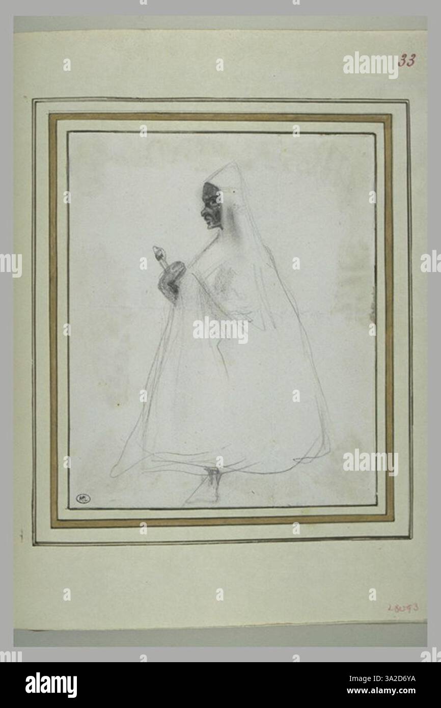 This work portrays a man from the desert in profile, standing to the ...