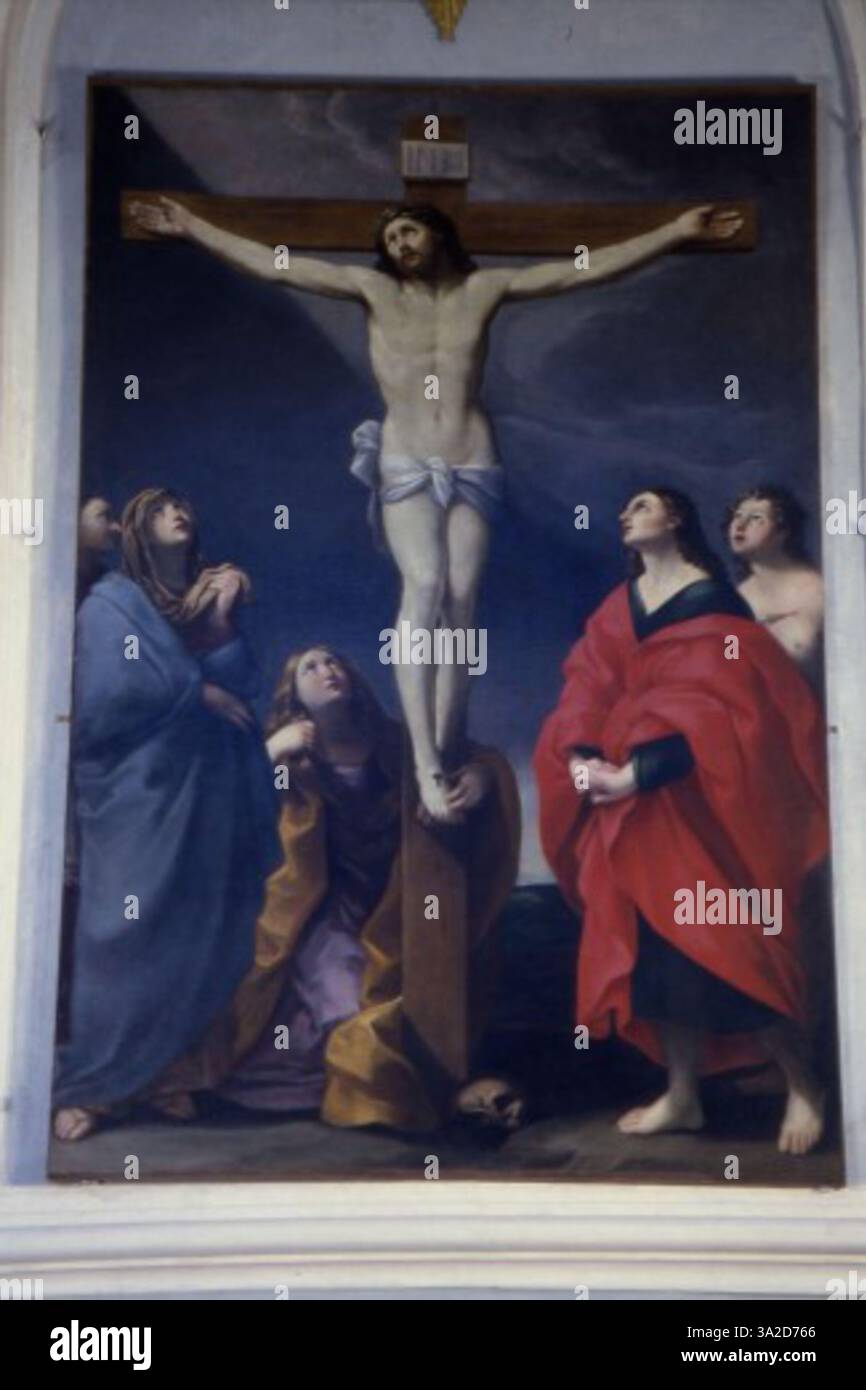 'Cristo Crocifisso e Santi' by Guido Reni, painted in 1629, depicts the ...