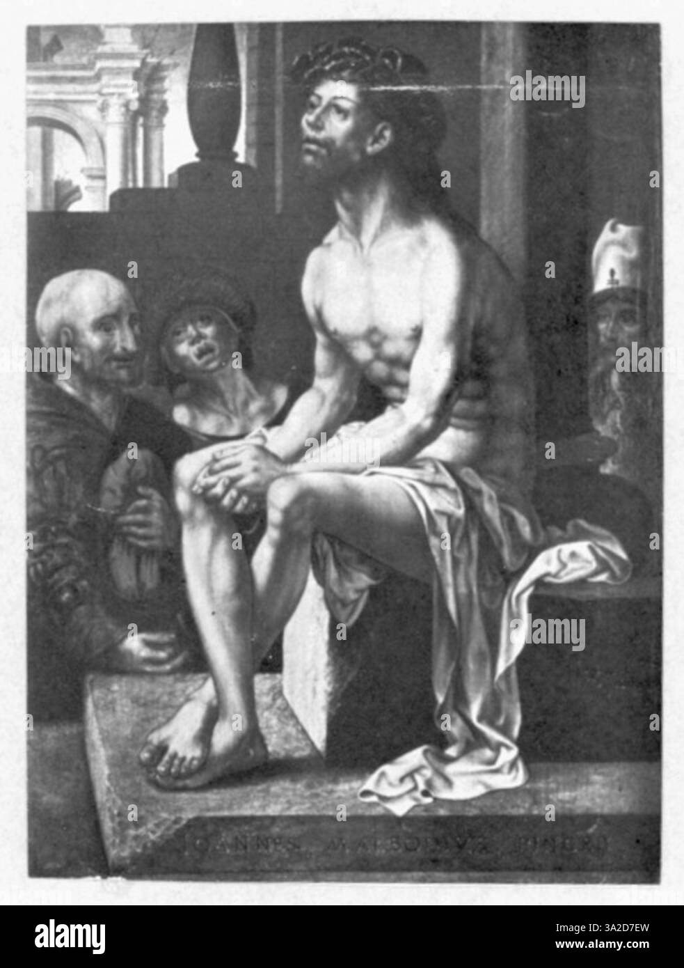 This painting depicts Christ resting after the flagellation, emphasizing his suffering and ...