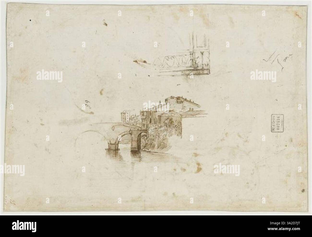 This drawing by Carracci depicts a view of the Isola Tiberina ...