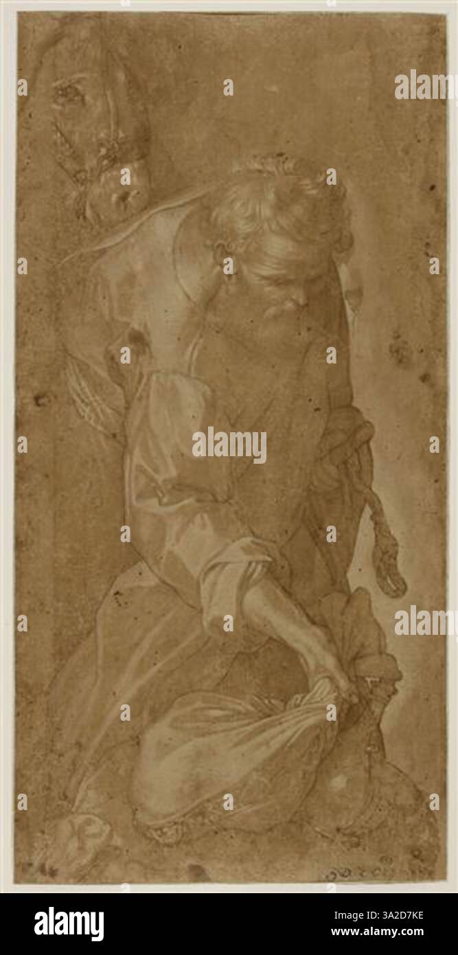 This drawing, executed after Barocci’s original, depicts an elderly man ...