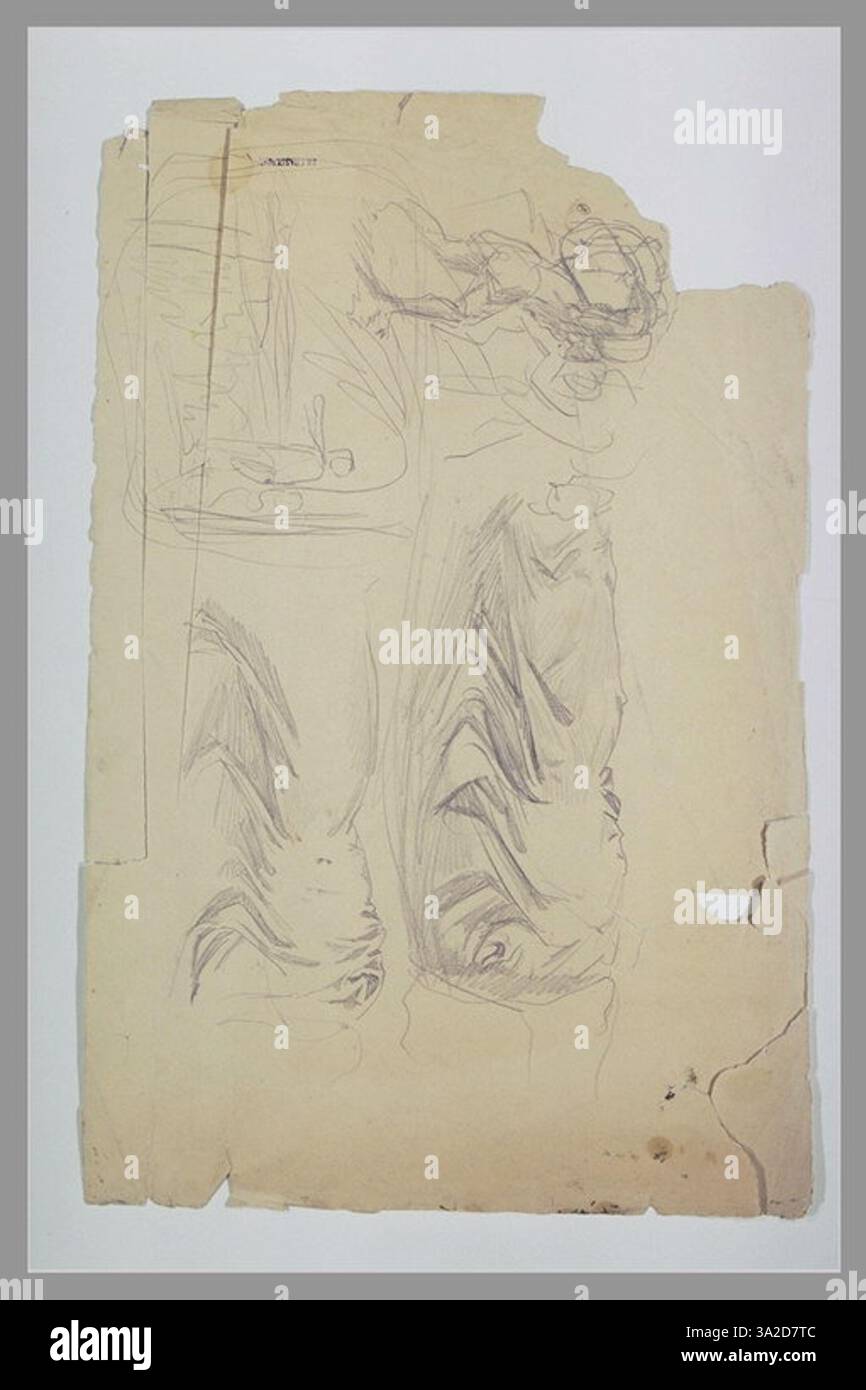 This drawing features two studies of drapery based on an ancient statue ...