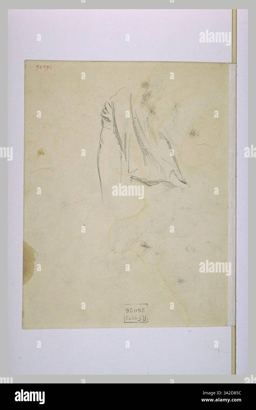 Chassériau's study of drapery and a left arm, showcasing the detailed ...