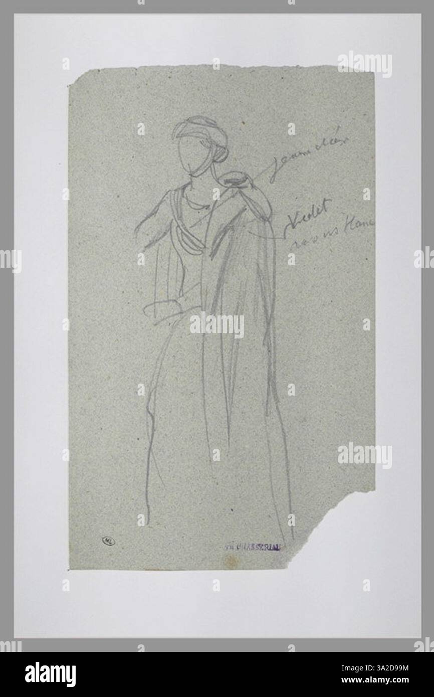 A draped woman standing in a three-quarters view to the left. The ...