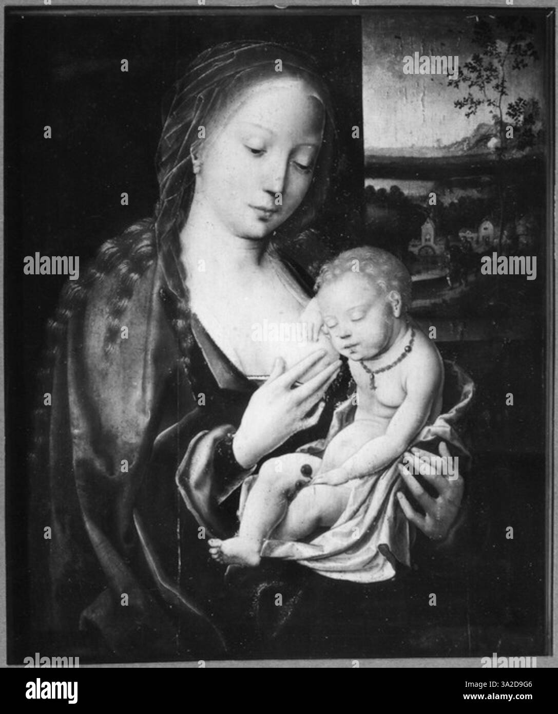 Joos van Cleve, early 16th century, Madonna and Child asleep. This oil on panel painting depicts ...
