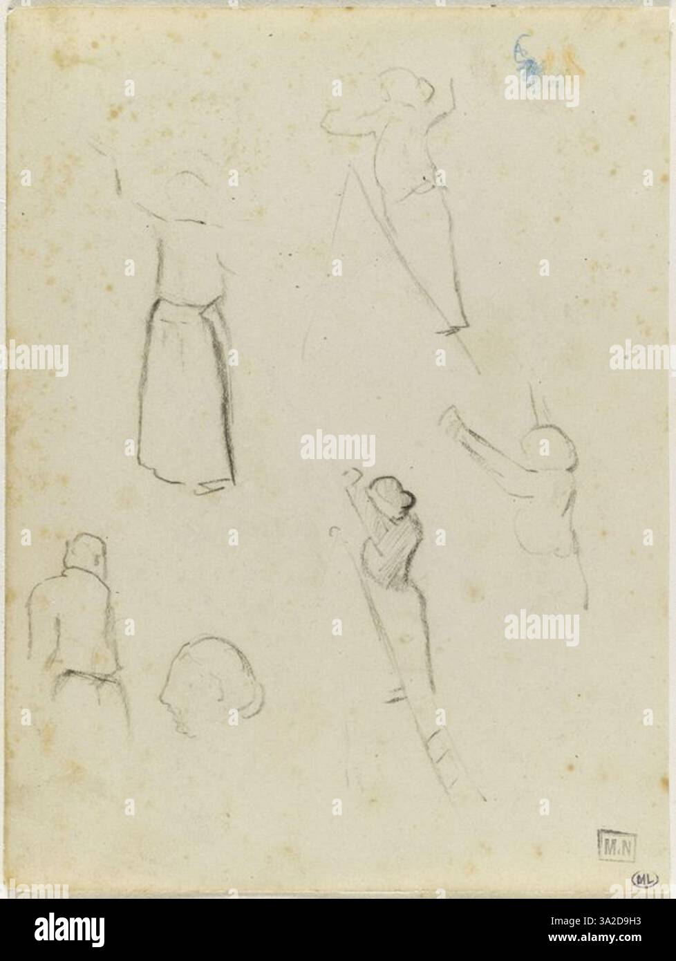 This sheet includes studies of women on ladders and raising their arms ...