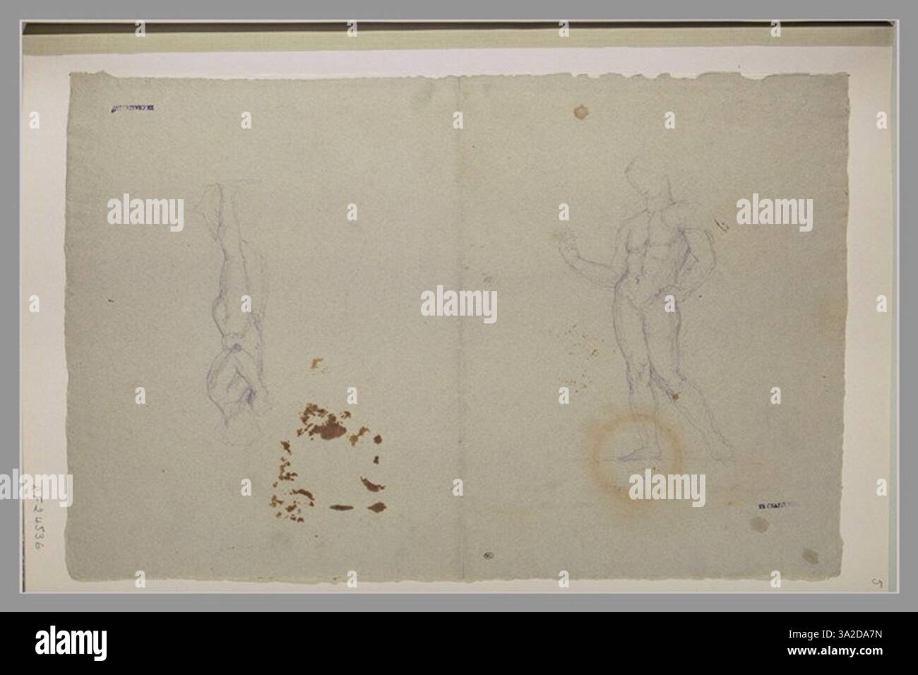 This work presents two male figures in academic poses. The focus is on ...