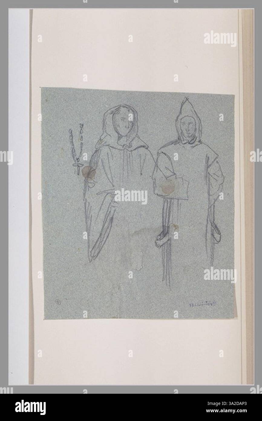 This drawing features two studies of religious figures, with a focus on ...