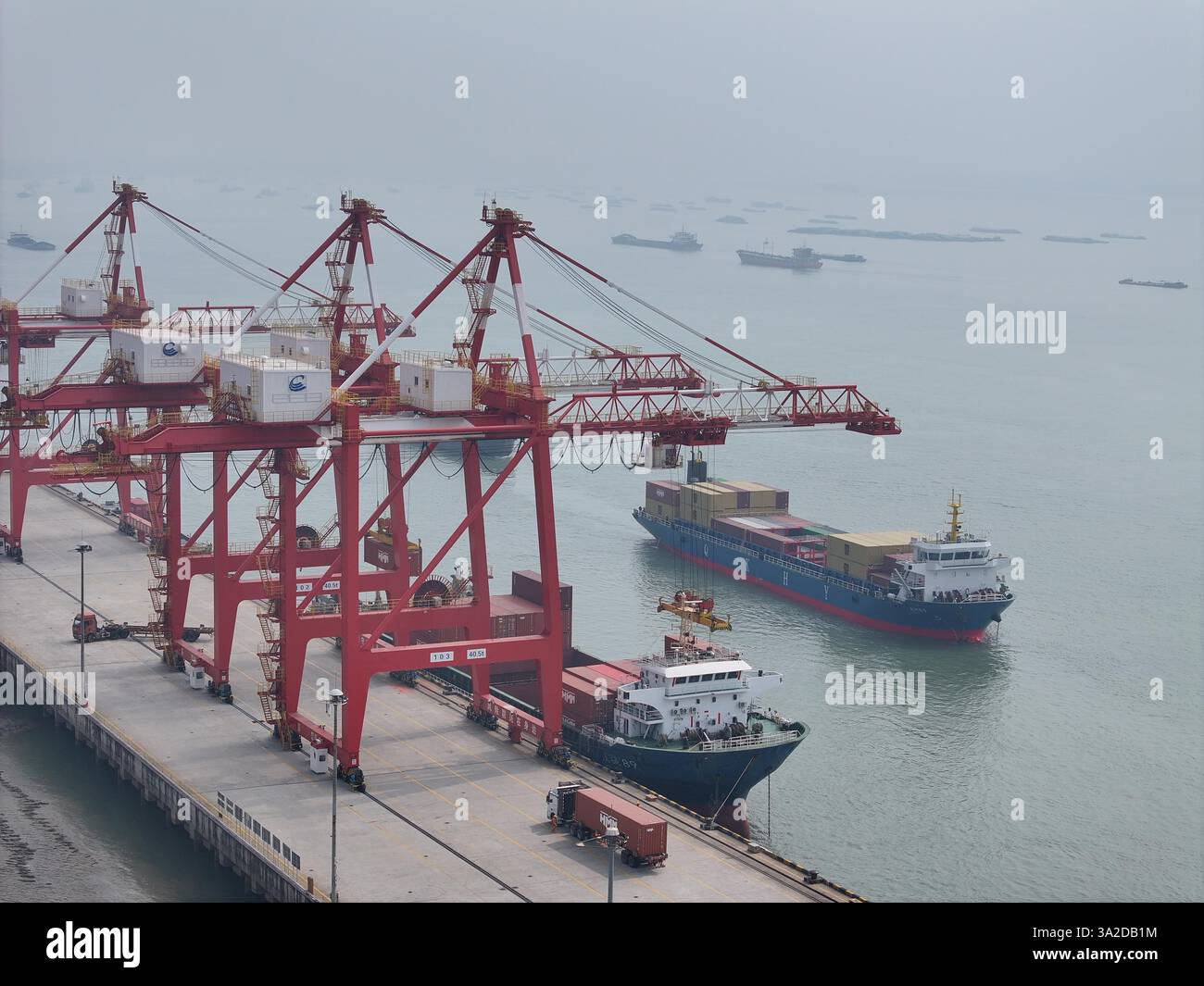 Aerial photo shows the busy container terminal at Yangzhou Port in ...