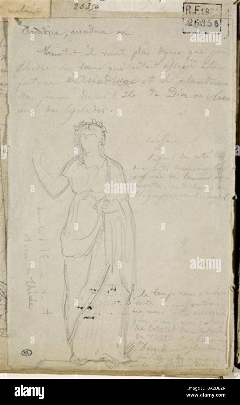 In this study, Chassériau portrays a woman standing draped in fabric ...