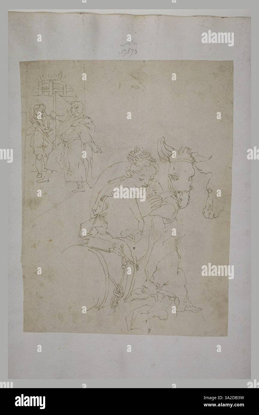 This drawing by Federico Barocci is a copy of the Nativity, depicting ...