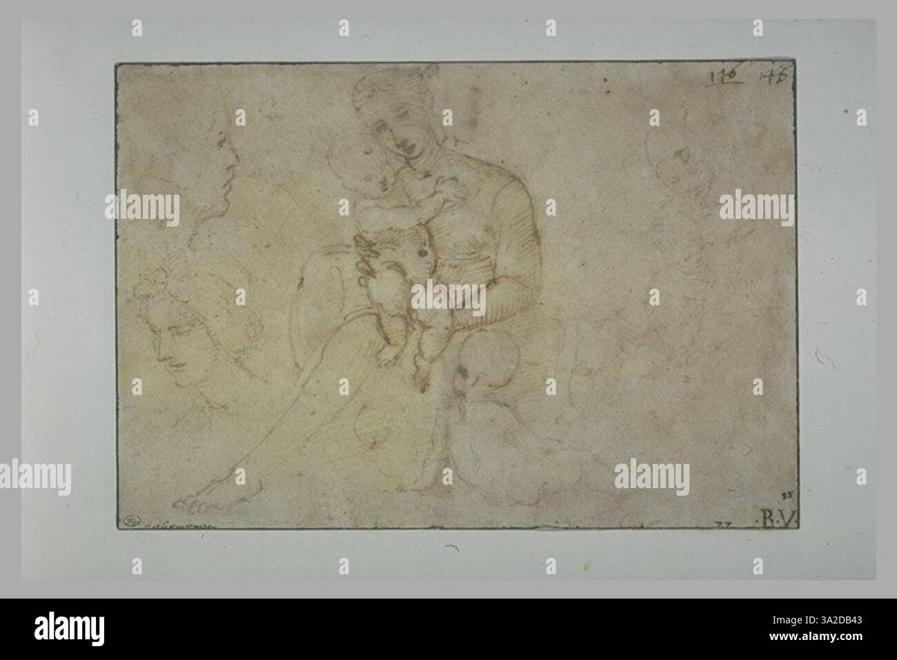 This drawing is a copy after Raphael, showing two Virgin Mary figures ...