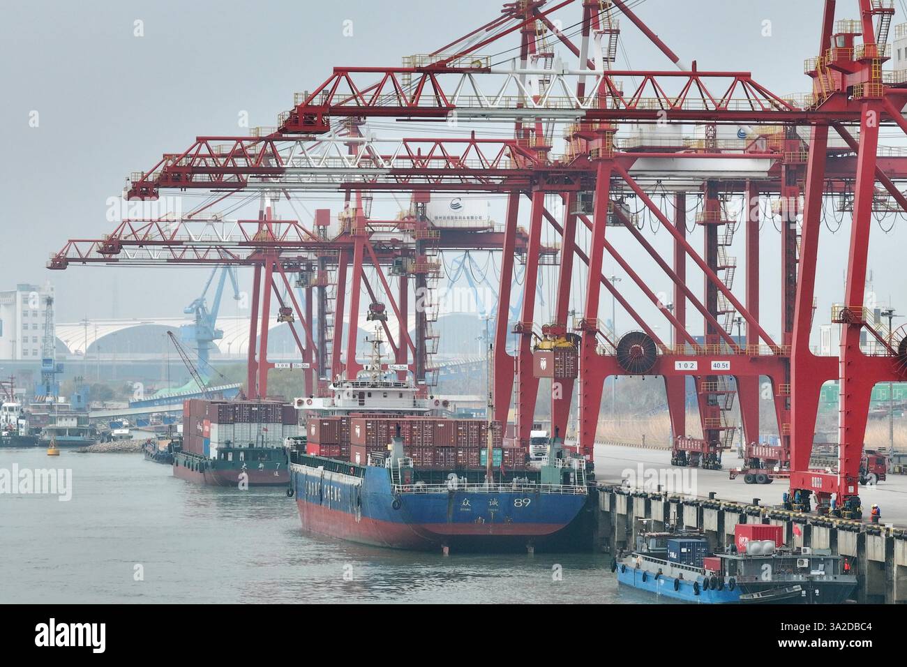 Aerial photo shows the busy container terminal at Yangzhou Port in ...
