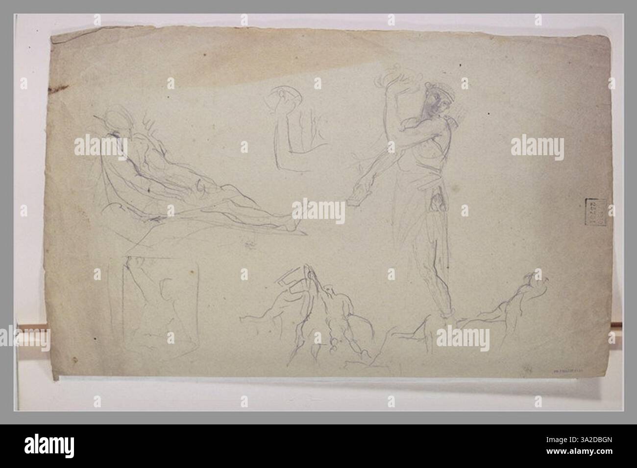 This artwork features a combination of a reclining man, a standing man ...