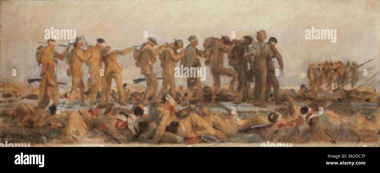 This oil study by Sargent, titled 'Gassed,' depicts soldiers affected ...