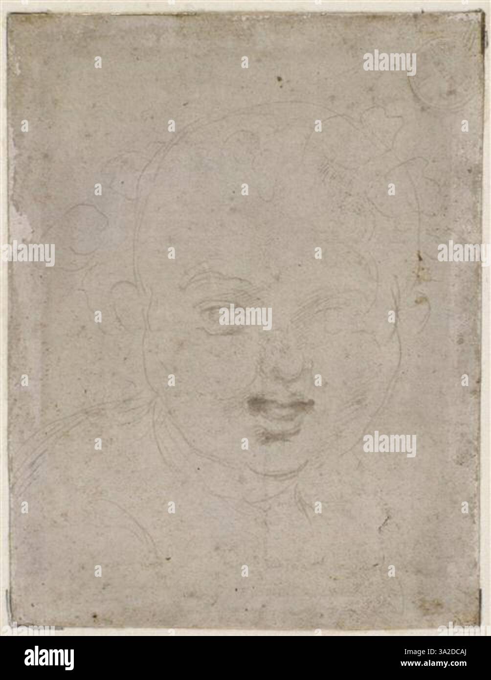 This study by Raphael shows a laughing child crowned with vine leaves ...