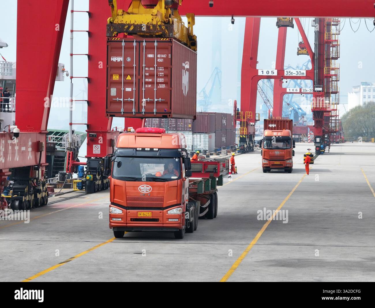 Aerial photo shows the busy container terminal at Yangzhou Port in ...