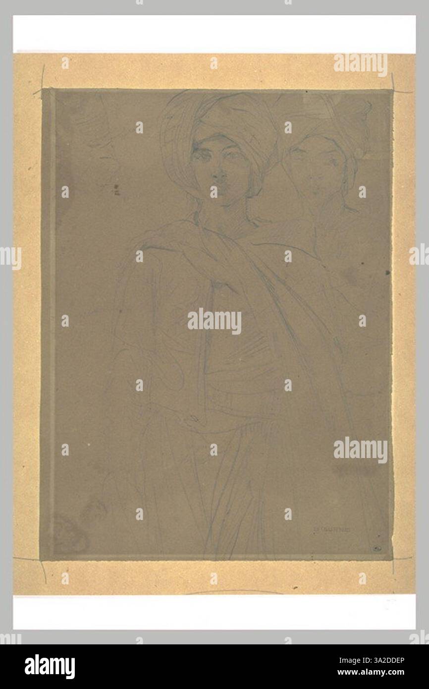 This artwork portrays two young Arabs wearing turbans, shown head-on ...