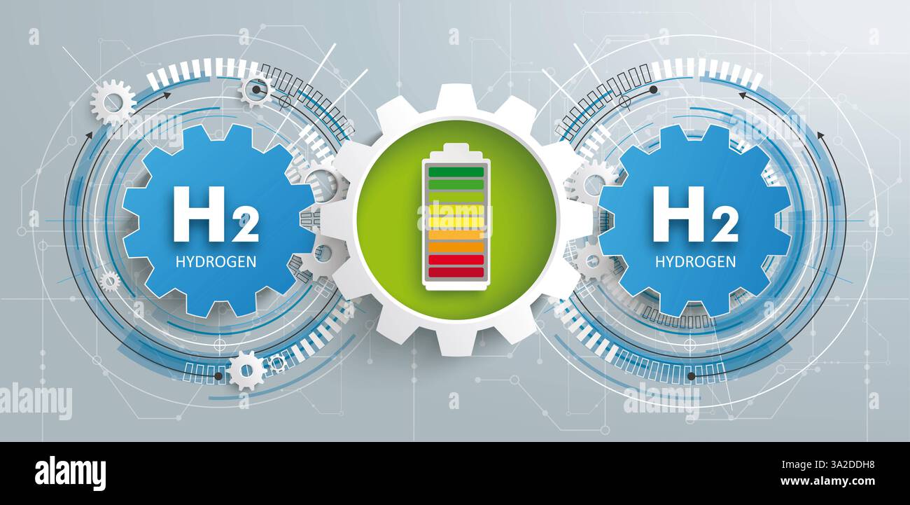 3 Futuristic Gear Wheels Battery Circuit Diagram H2 Hydrogen The ...