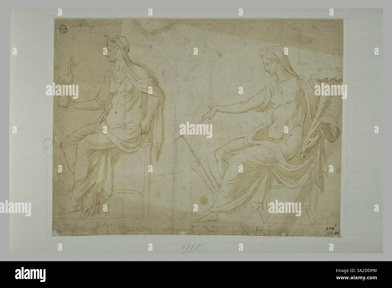 This drawing, attributed to Raphael’s workshop, features two women, one ...